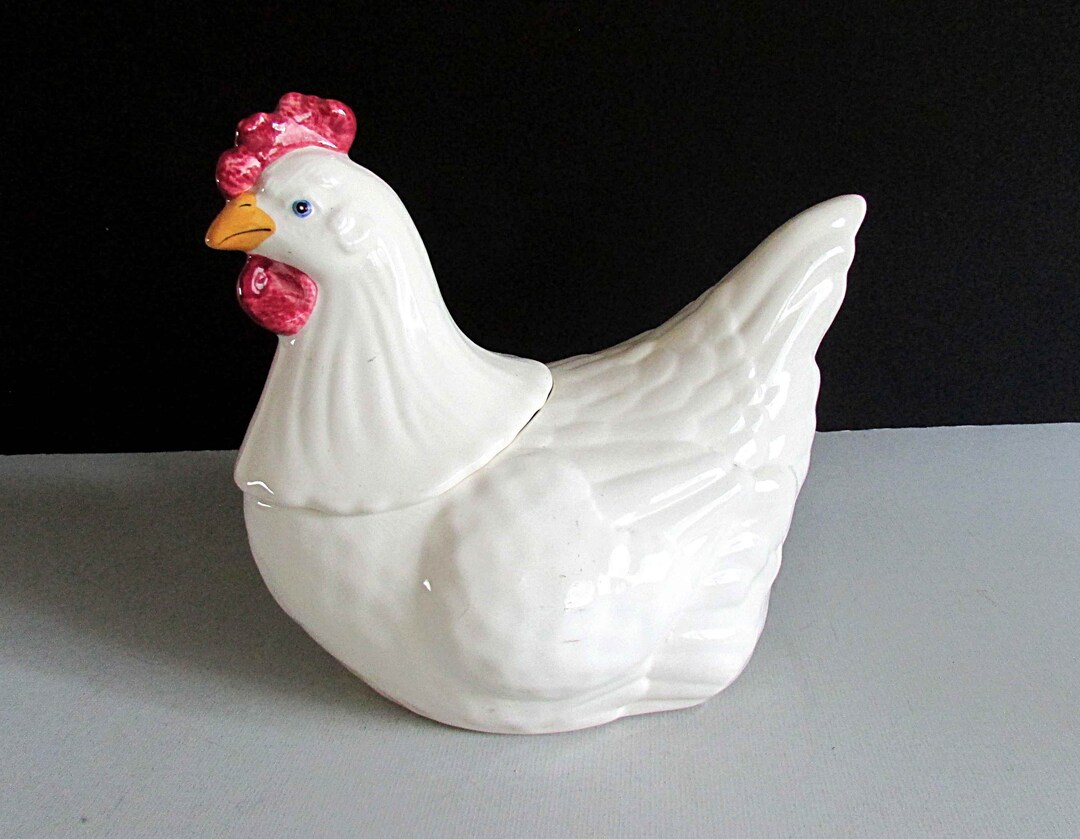 1970s Lidded Rooster Chicken Cookie Jar, Hand Painted Ceramic, Metlox ...