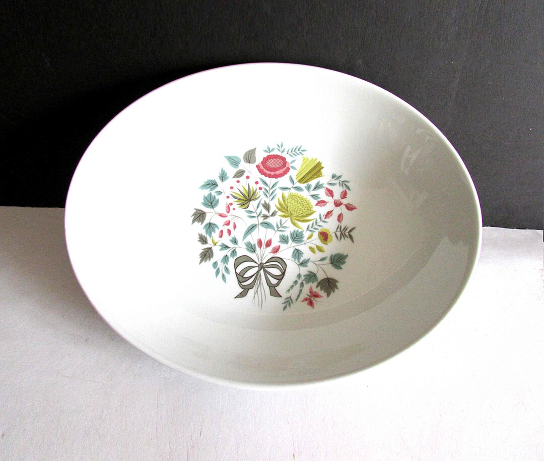 1960s Kenmark China Strawflower Pattern Oval Serving Bowl Mid Century ...