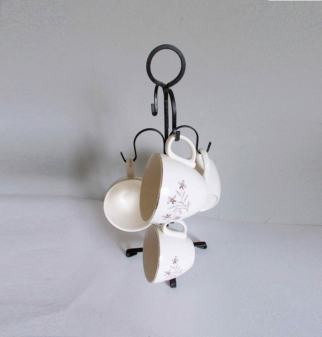 Countertop Coffee Cup Mug Holder Metal Rack Stand Tree and 4 Floral ...