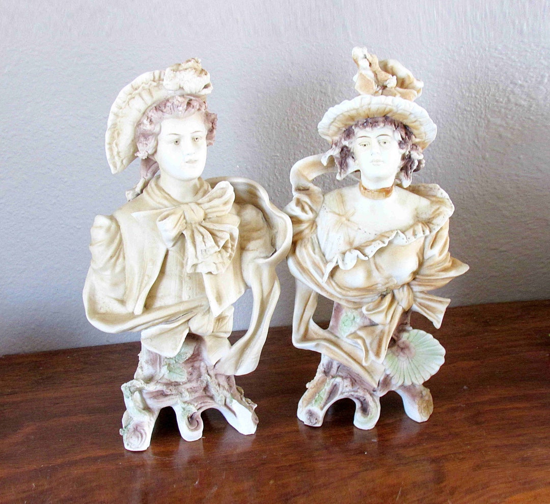 Antique 1900s Pair Man & Lady Footed Busts Bisque Mantel Figurines 9 ... Antique 1900s Pair Man & Lady Footed Busts Bisque Mantel Figurines 9 ...
