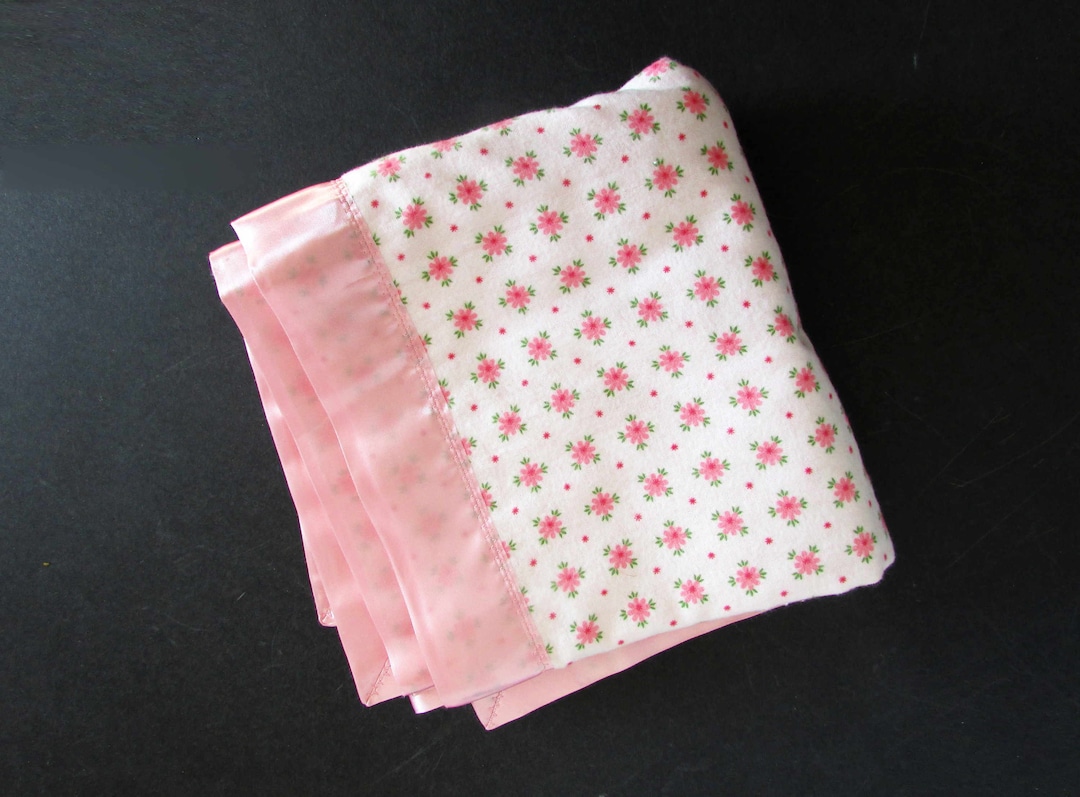 Soft, Flower Print Fleece, 36" Square Blanket With Pink Satin Edging ...