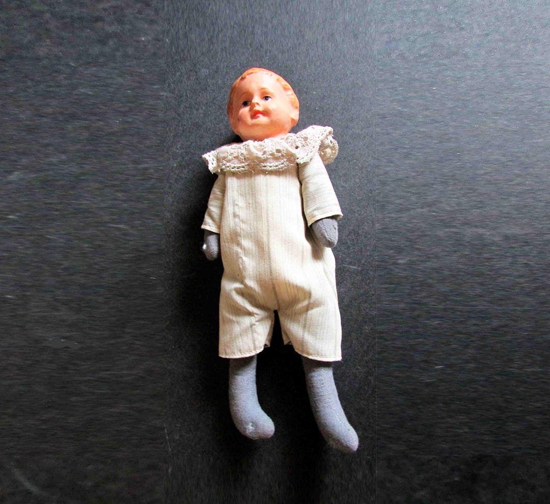 Vintage Soft Body Doll With Ceramic Head, Handmade Playsuit 10.5 Inches ...