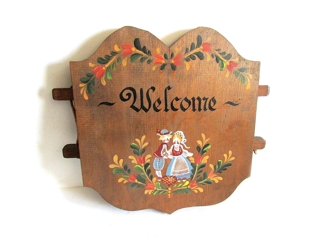 Solid Wood Scandinavian Welcome Sign Wall Plaque Hand Painted 14x12.5 ...