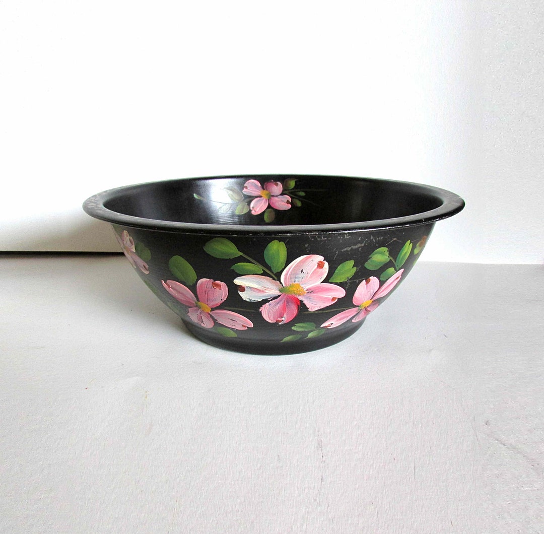 VTG Hand Painted Flower Floral Folk Art Tole, Metal Bowl Nashco, Chip ...