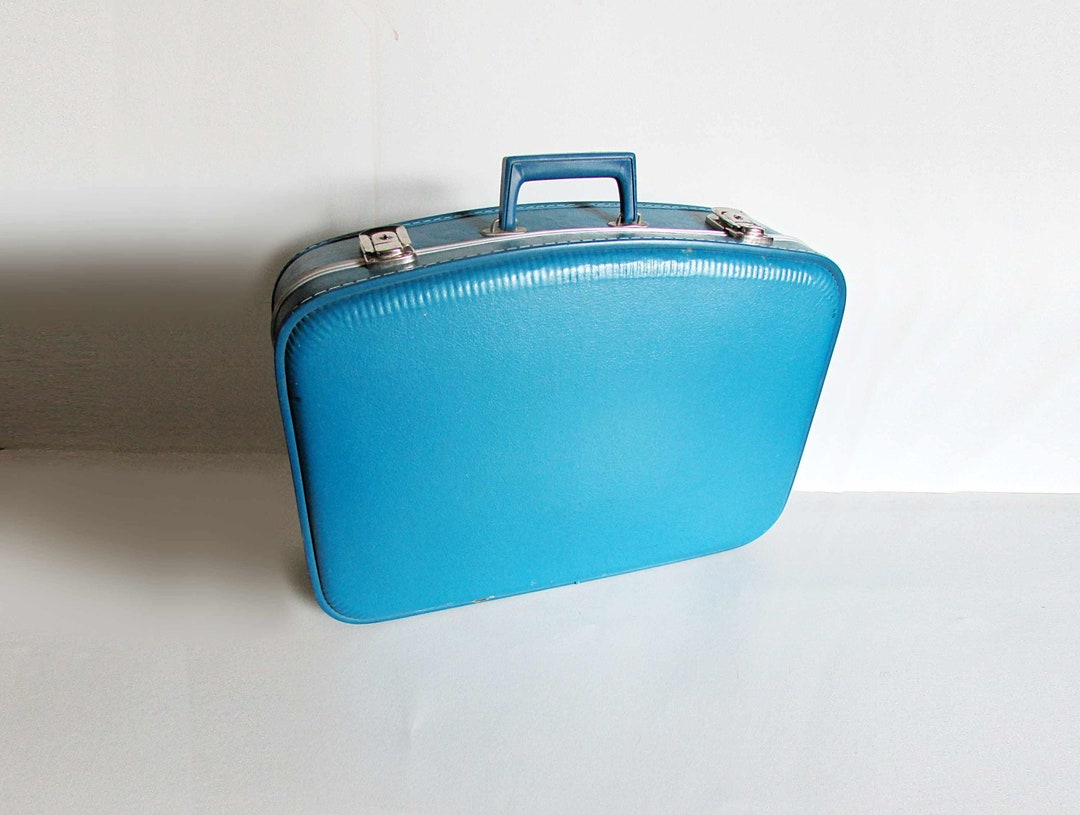 Mid Century Blue Hard Shell Stacking Luggage Suitcase Nesting 20" X 15. ...