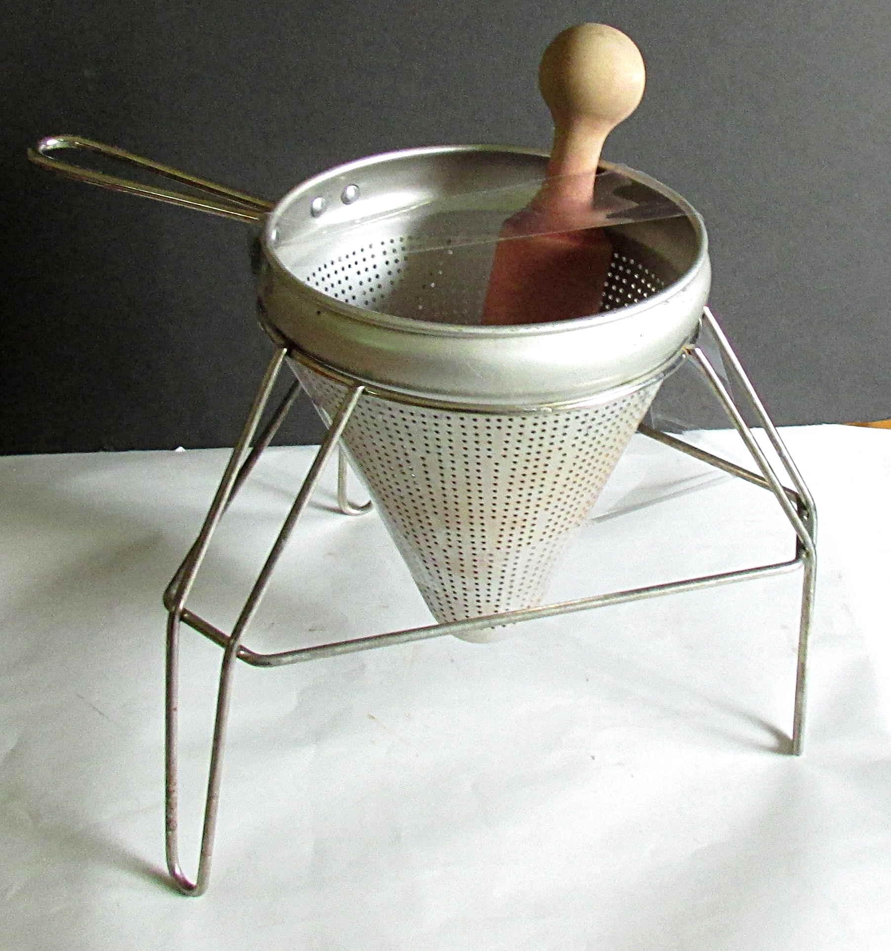 Vintage Aluminum Food Mill Cone Sieve Colander Strainer With Wood ...