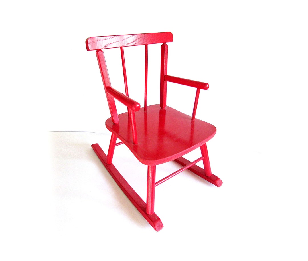 Red Painted Wood, Vintage Rocking Chair, Child's or Display 19.5 Inches ...