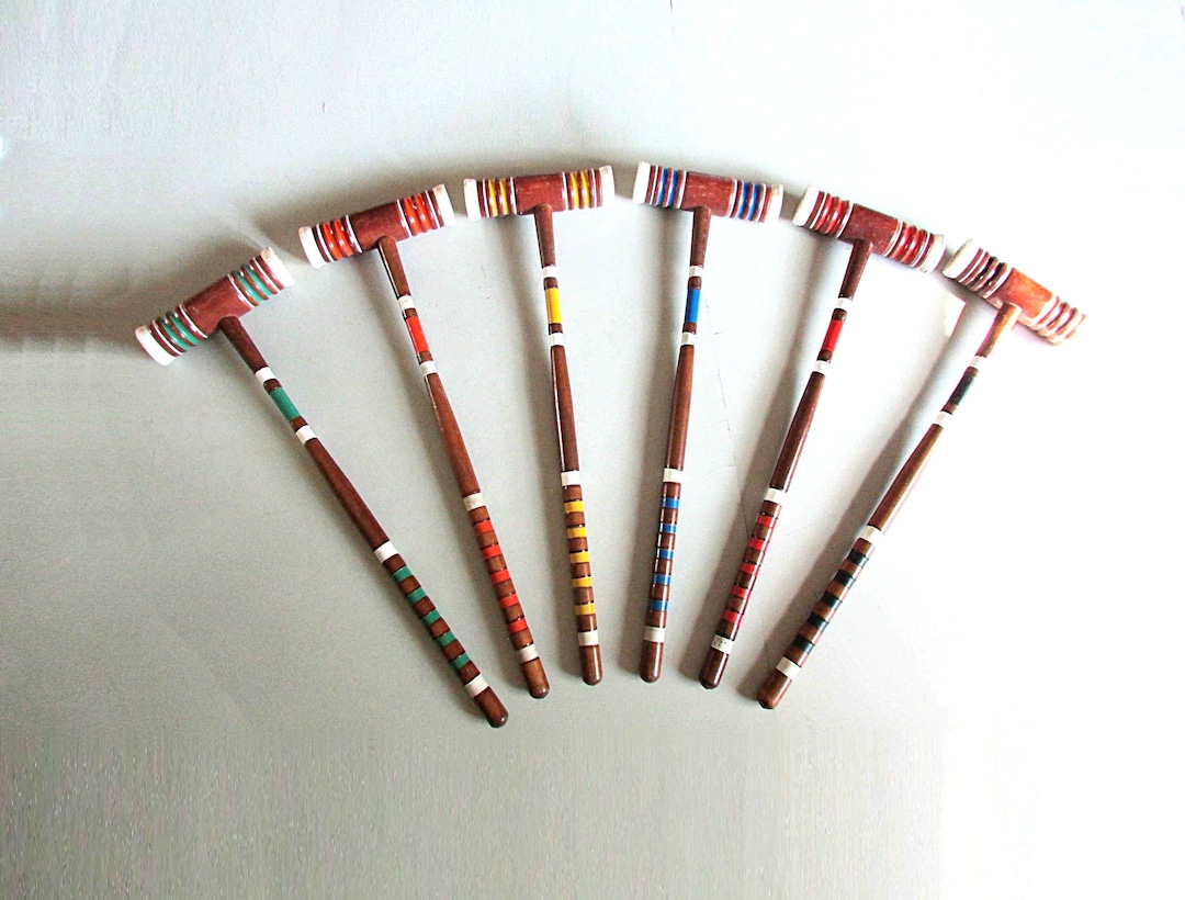 Set of 6 Retro Vintage Wooden Croquet Handles and Mallets, 27" Tall ...