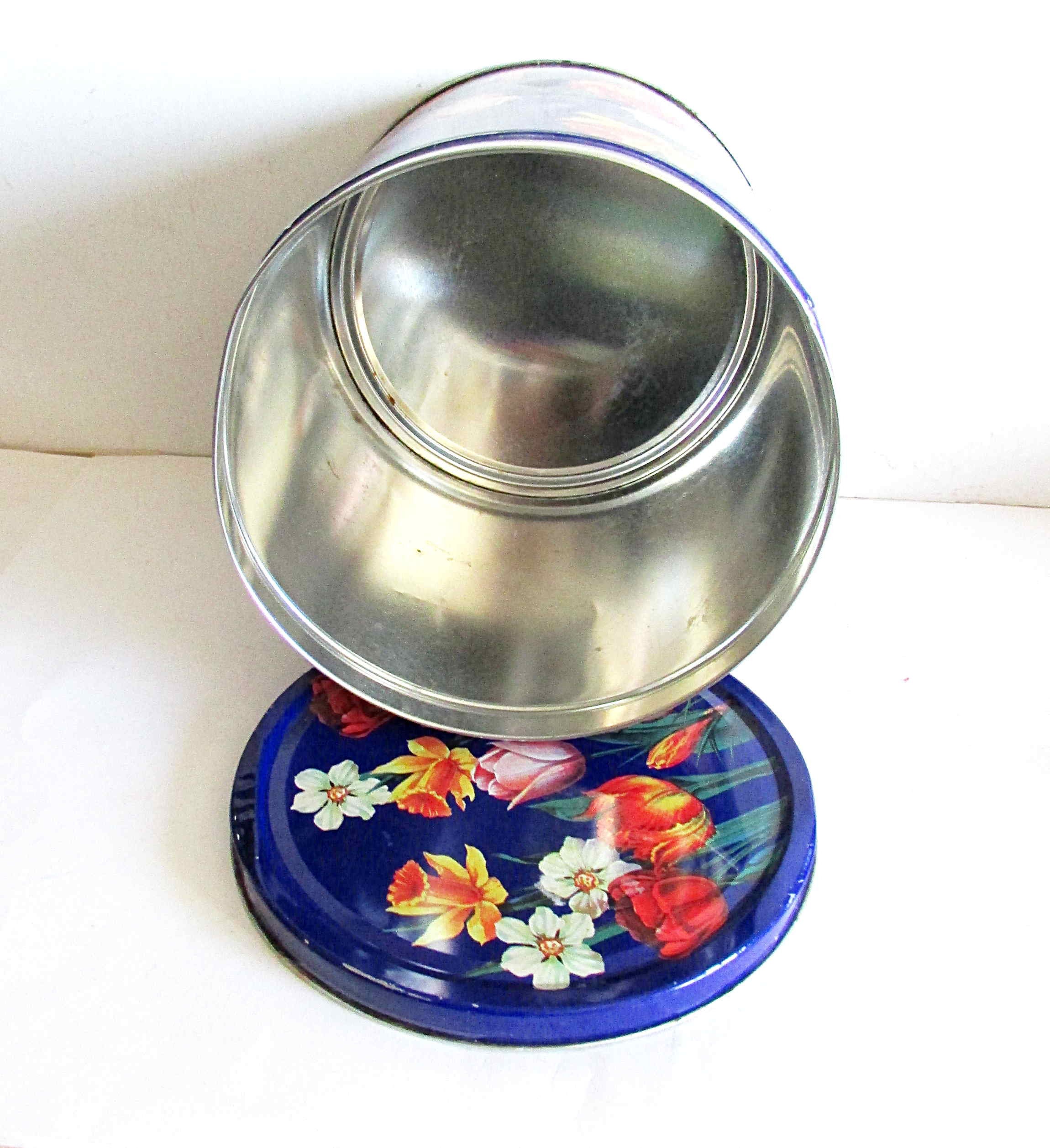 Deep Blue Metal Tin with Floral Artwork from The Wood River | Etsy