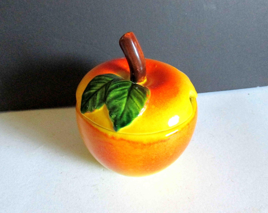 Vintage Ceramic Apple Shaped Jam Jar With Lid Japan 1950s 2 5/8 Rim ...