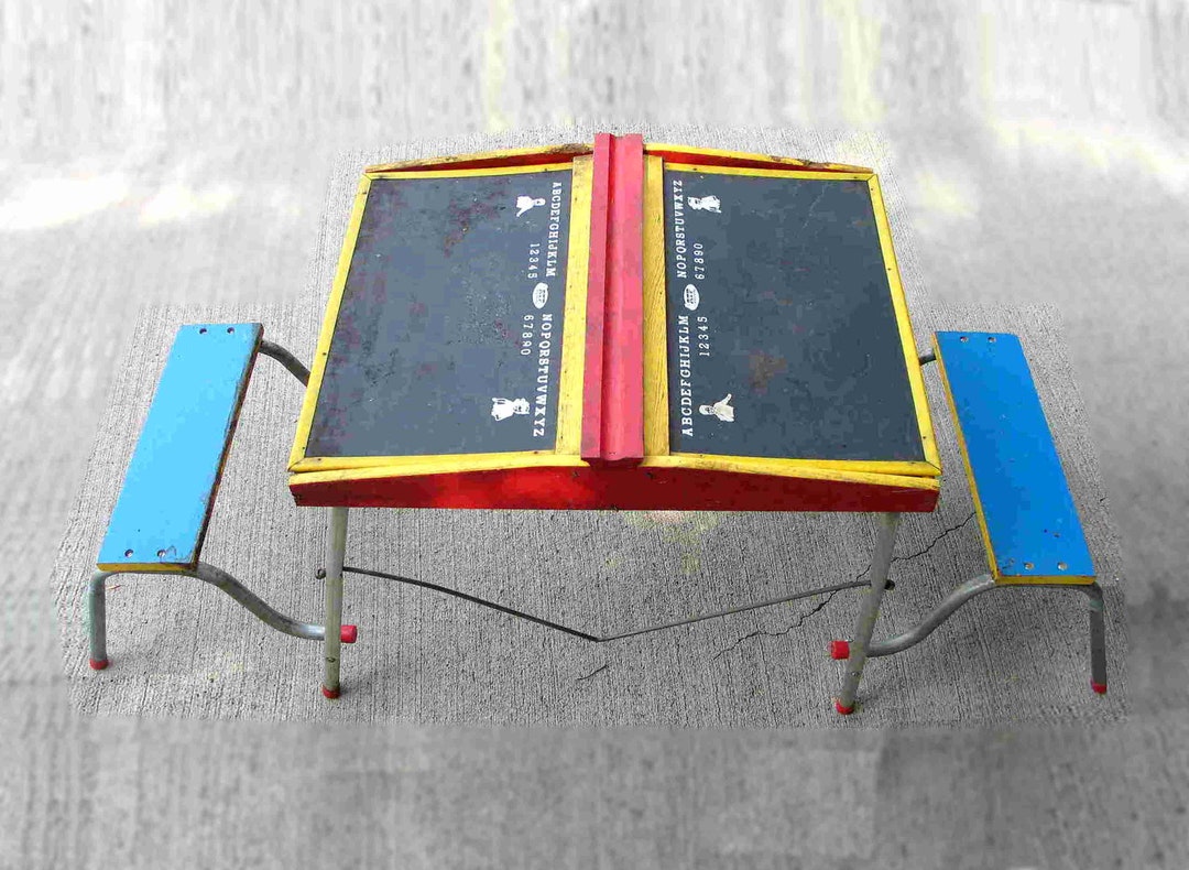 Vintage ATF Toys Children's Double Flip up Chalkboard Desk With Seats ...