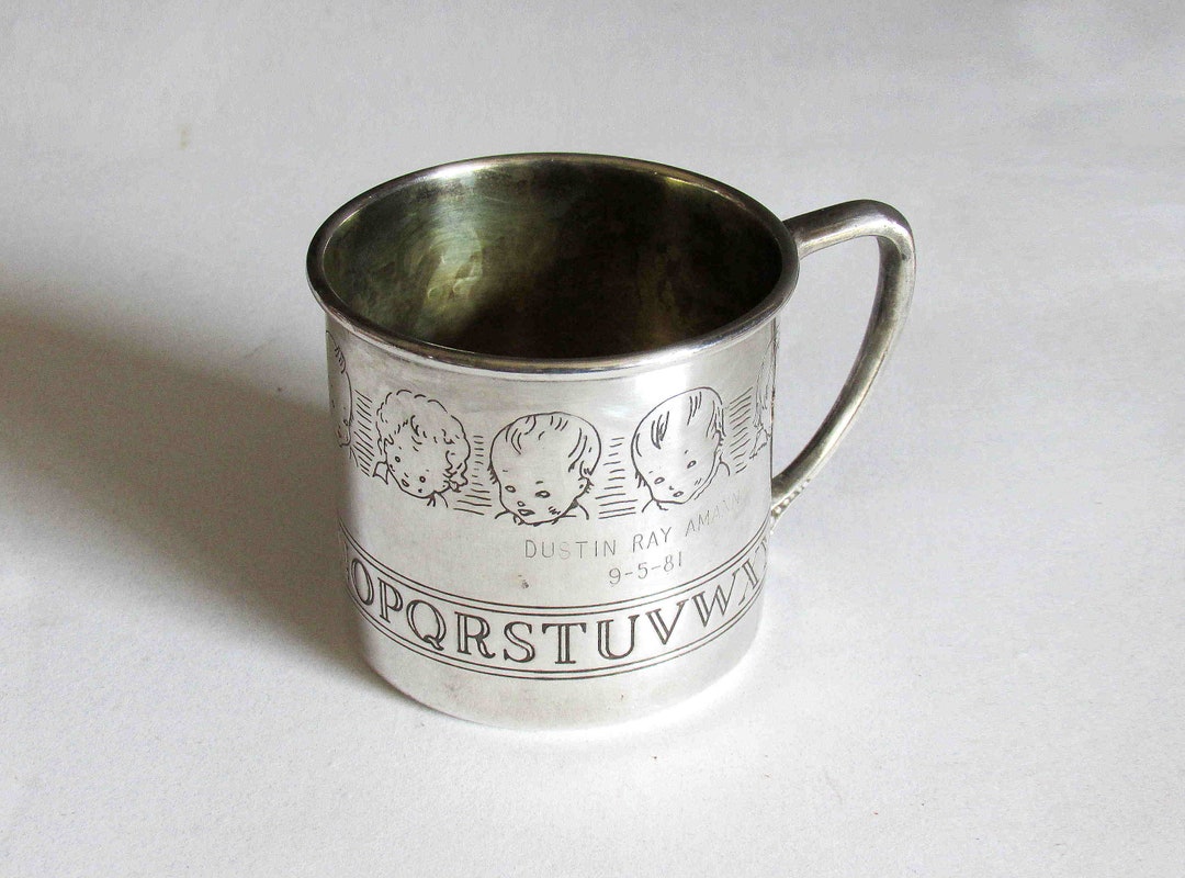 Oneida Silver Plate Baby Cup With Alphabet at Base, Engraved Dustin Ray ...