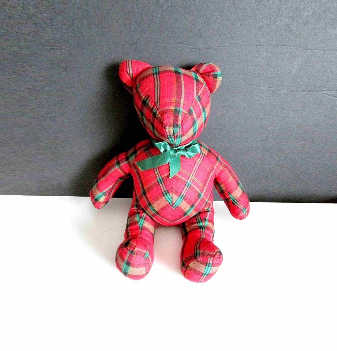 Handmade Classic 12 Inch Teddy Bear Plush Toy Plaid With Gold Threads ...