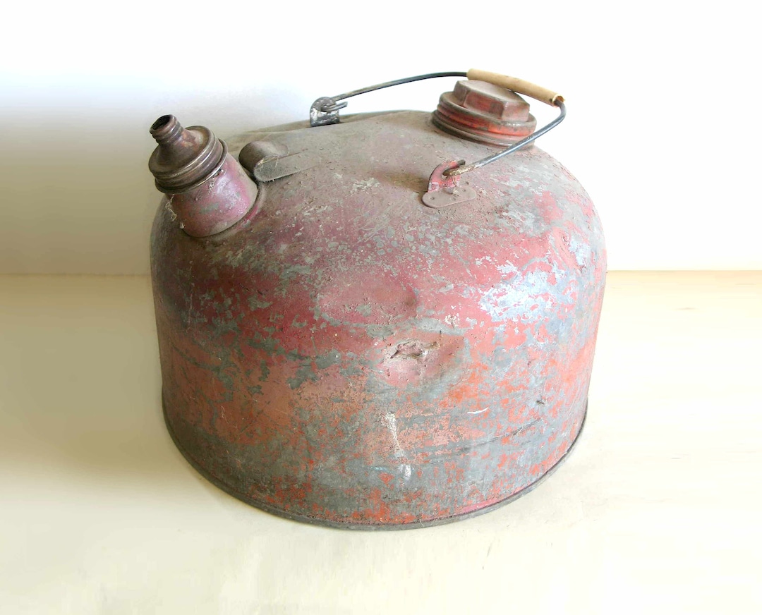 Old Galvanized Metal Fuel Gas Can, Vintage Oil Petroliana, Early ...