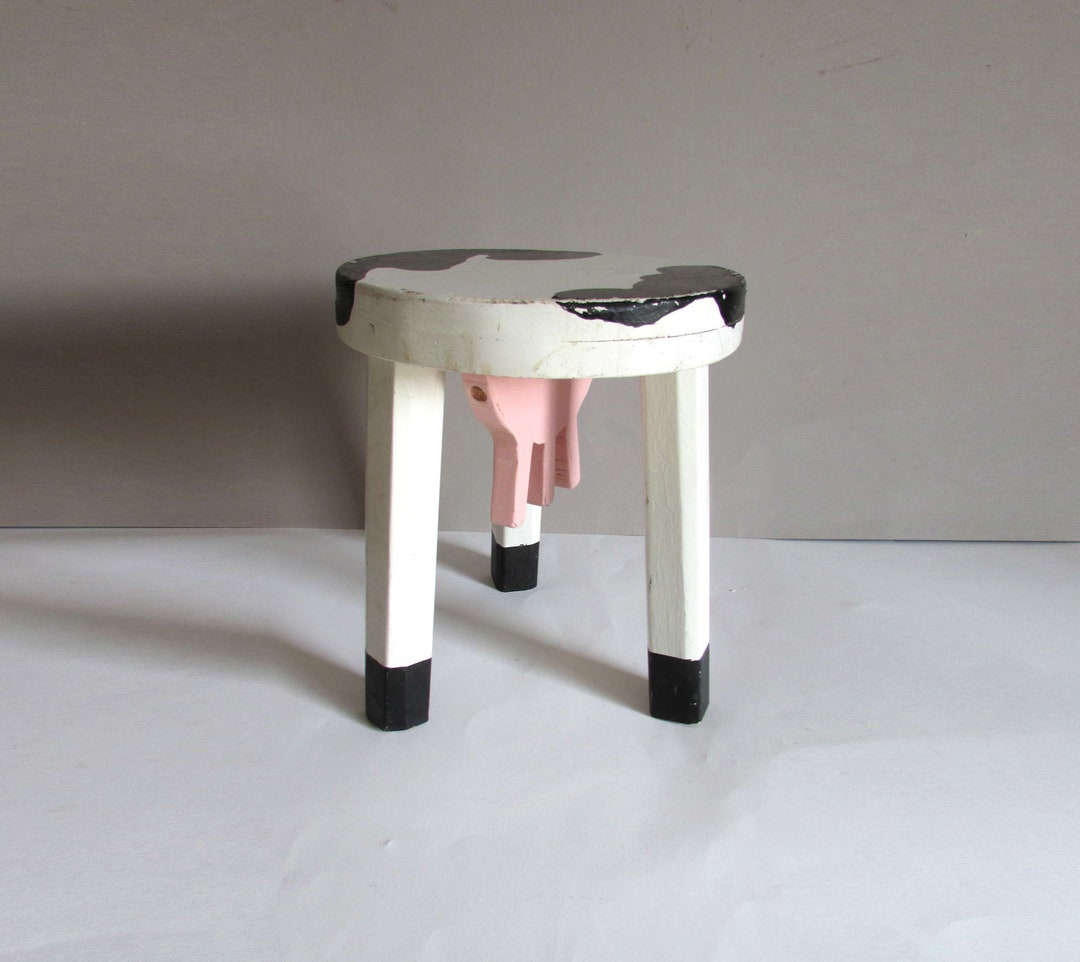 Vintage Handpainted Three Legged Wood Milk Cow Stool With Pink Udder ...