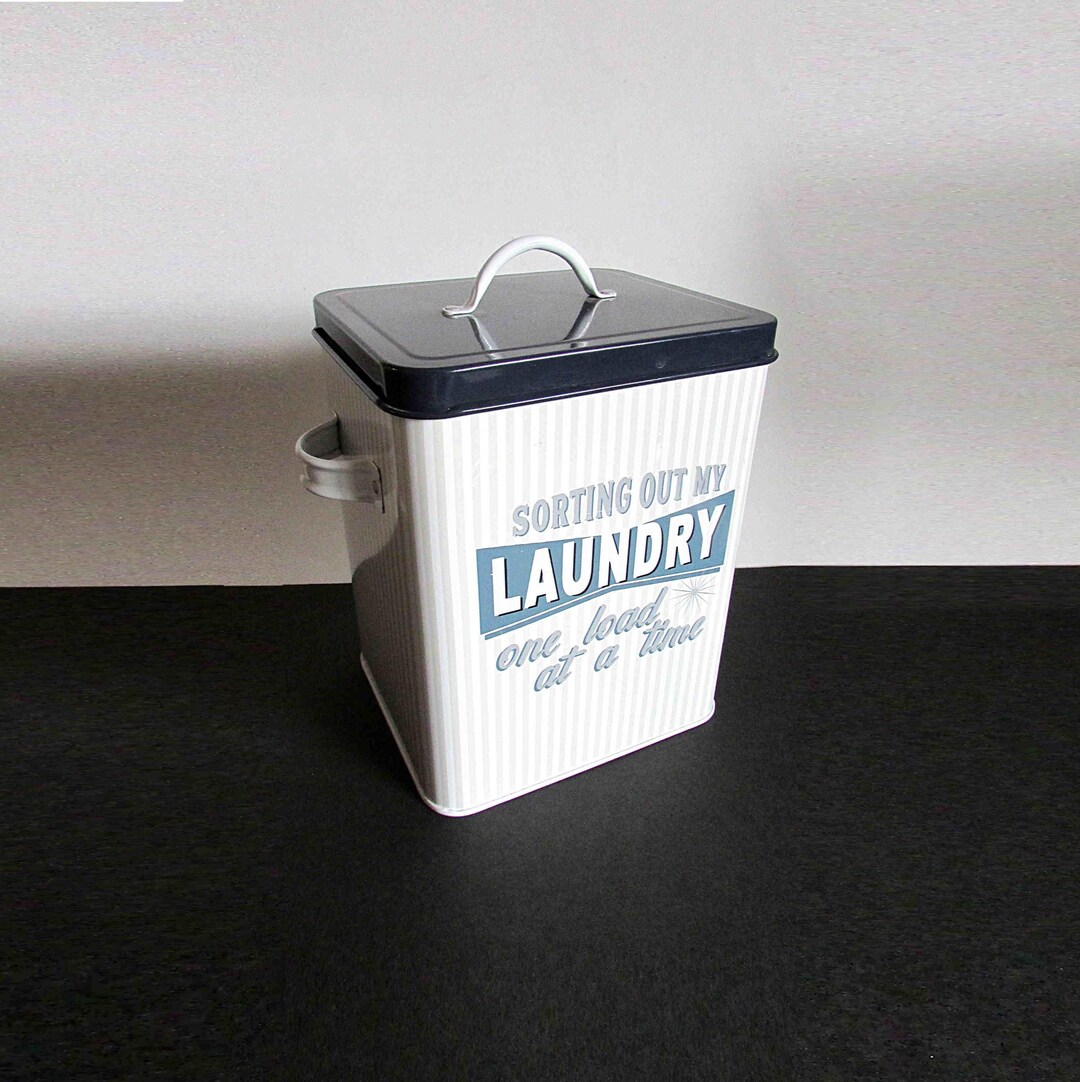 Metal Laundry Powder Pod Detergent Box Plus Navy Blue Lid With Handle 7 ...