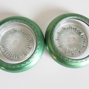 Set of 2 Vintage Clear Pressed Glass Golden Ray Starburst Coaster Green ...