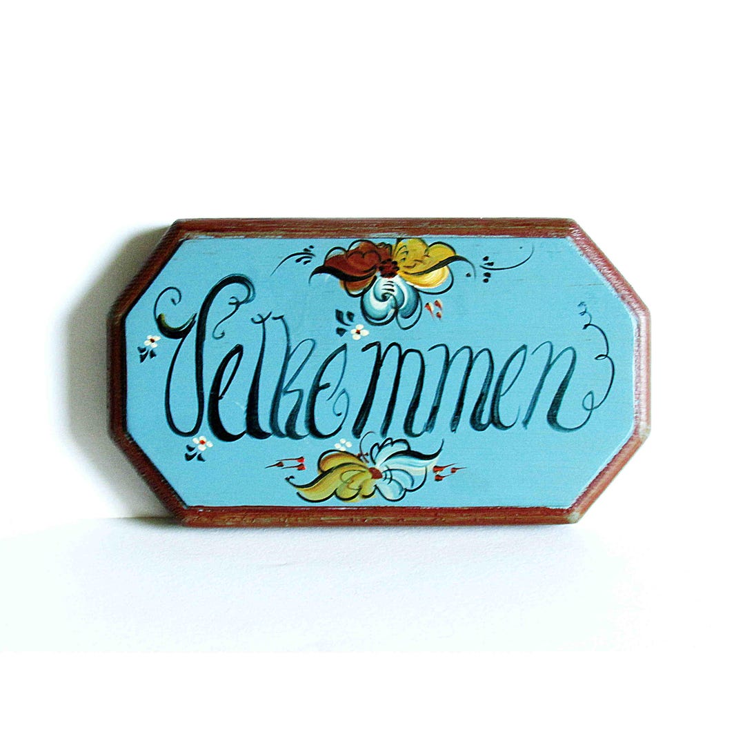 Solid Wood, Rosemal Hand Painted, Velkommen Welcome Sign Wall Plaque ...