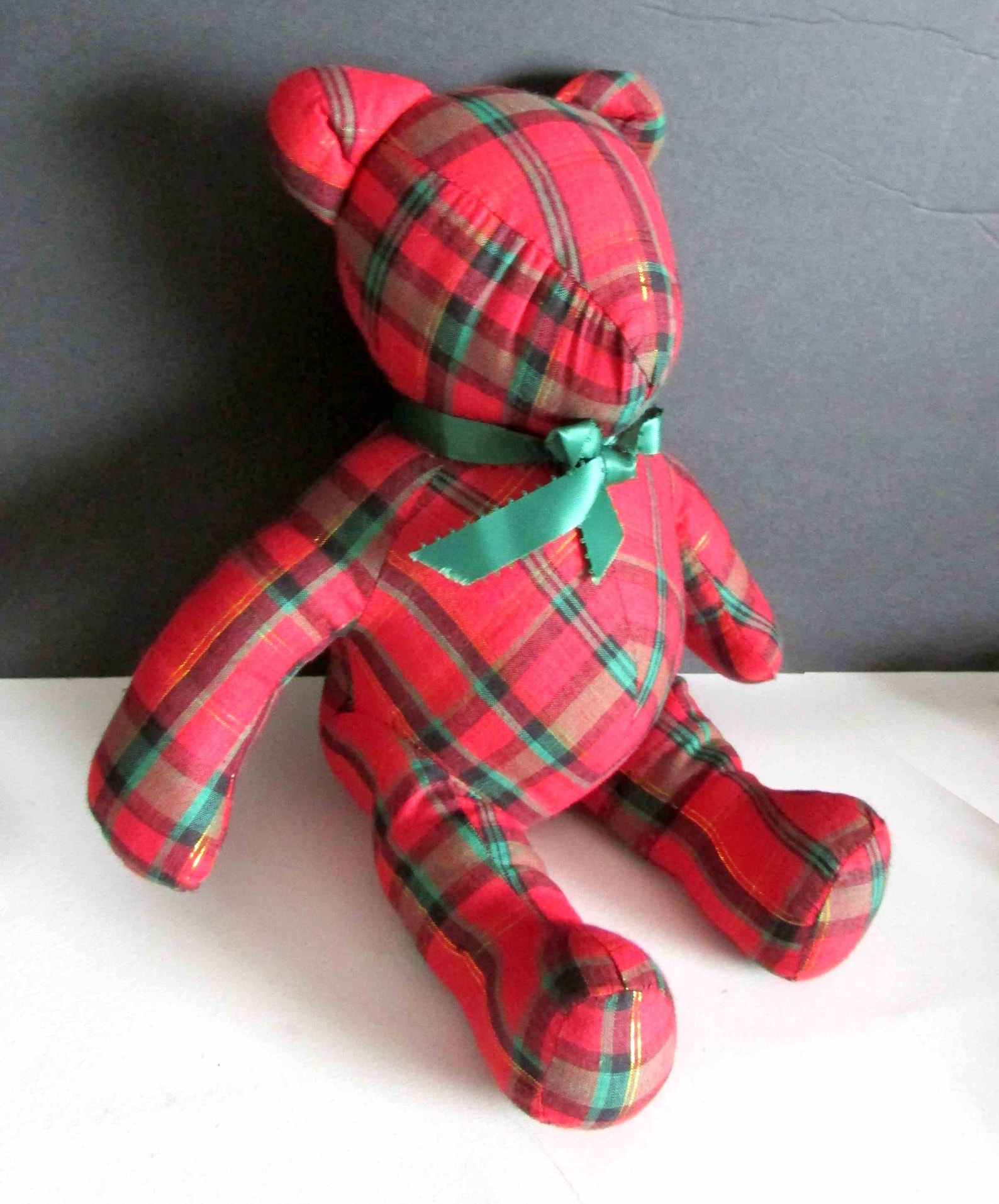 Handmade Classic 12 Inch Teddy Bear Plush Toy Plaid With Gold Threads ...