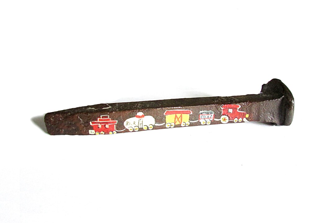 Vintage Primitive Folk Art, Artist Signed, Hand Painted Train, on Old ...