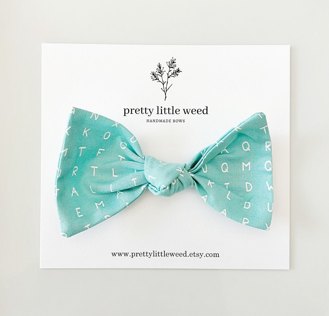 Aqua Alphabet Hair Bow, Back to School Bow, Cotton Fabric - Etsy
