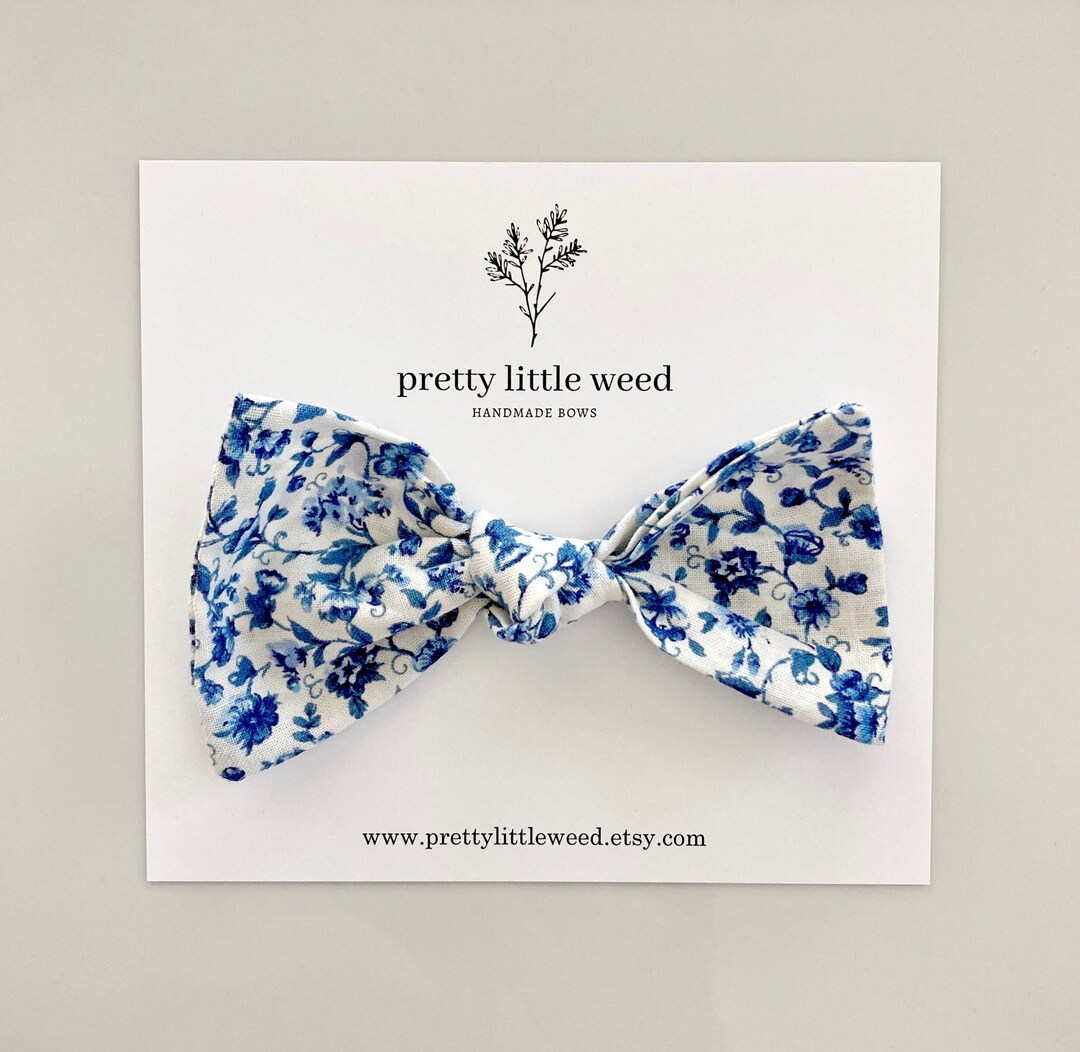 Vintage Blue Floral Hair Bow, Toddler Hair Bow, Toddler Bow, Floral ...