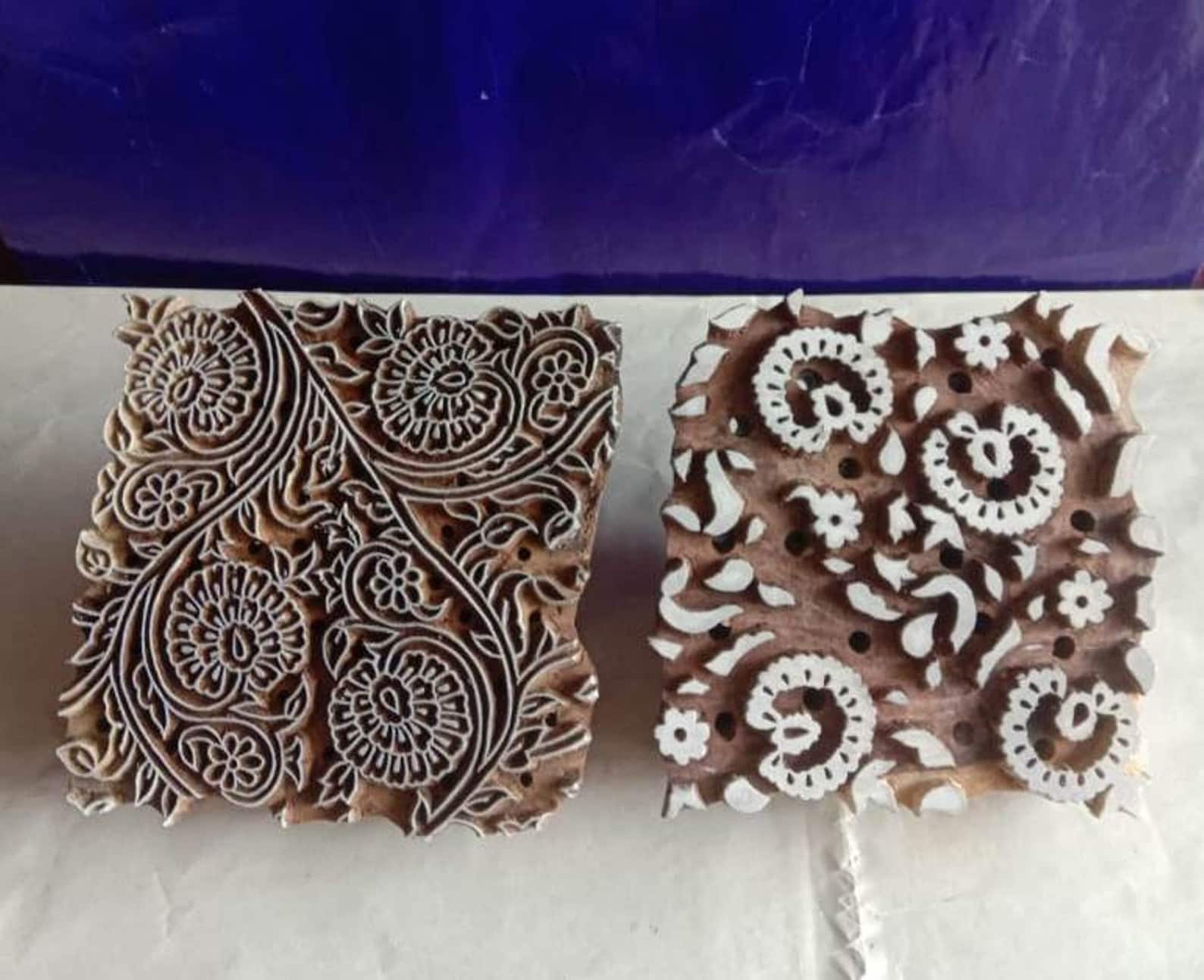 Wooden Printing Blocks Two Color Hand Curved Fabric Print - Etsy