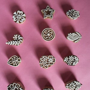 Small Miniature Set of 12 Different Designs Wooden Printing Block Stamp ...