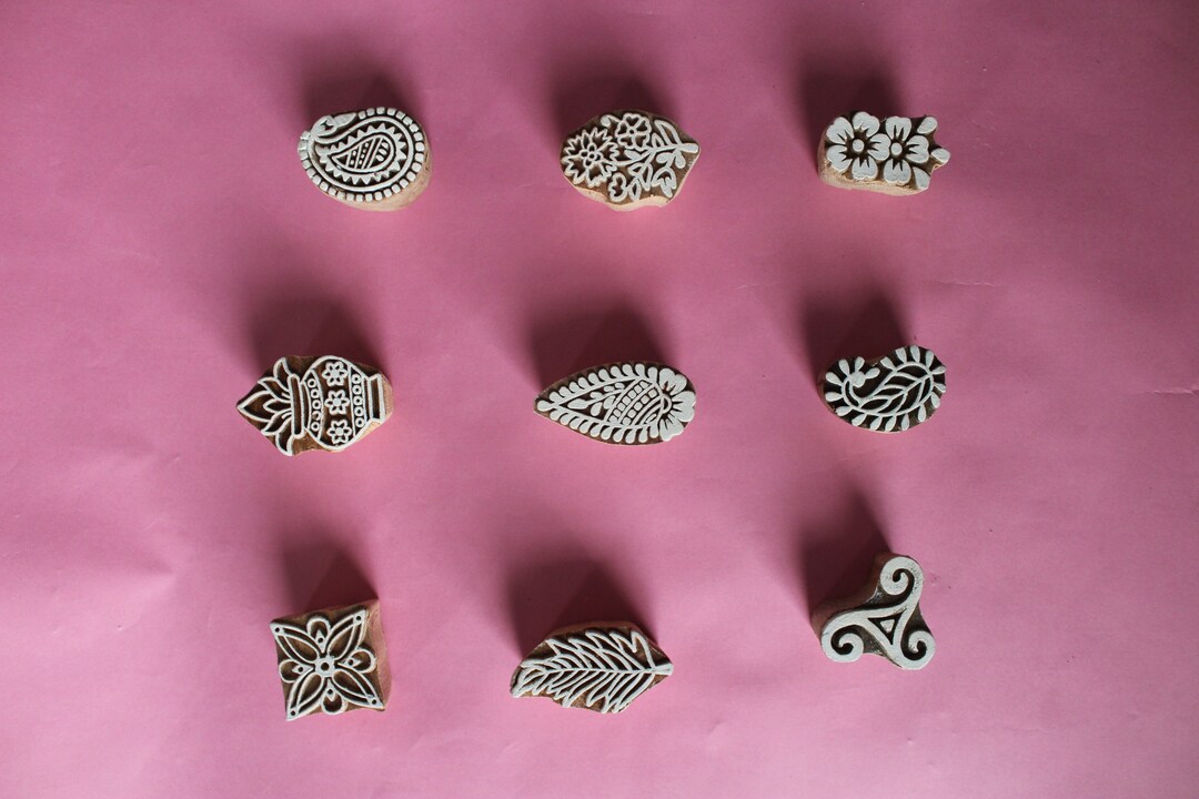 Smallest Wooden Printing Blocks Set of 9 Shapes Textile DYI - Etsy