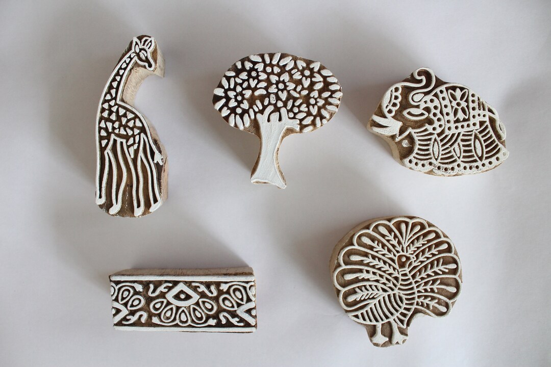 Decorative Wooden Printing Block Set of 5 Different Design Stamp Dyi - Etsy