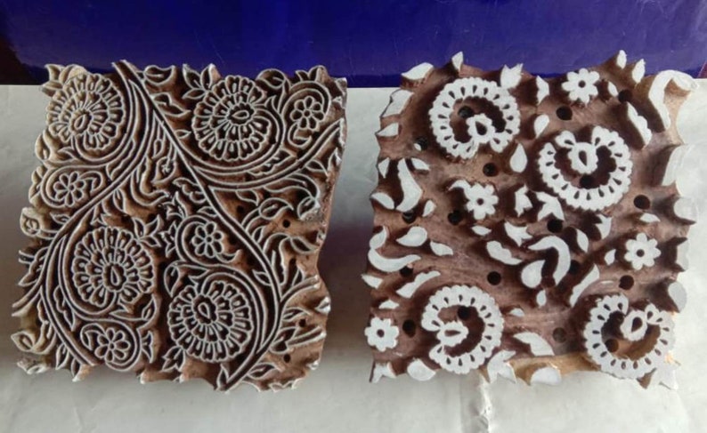 Wooden Printing Blocks Two Color Hand Curved Fabric Print - Etsy