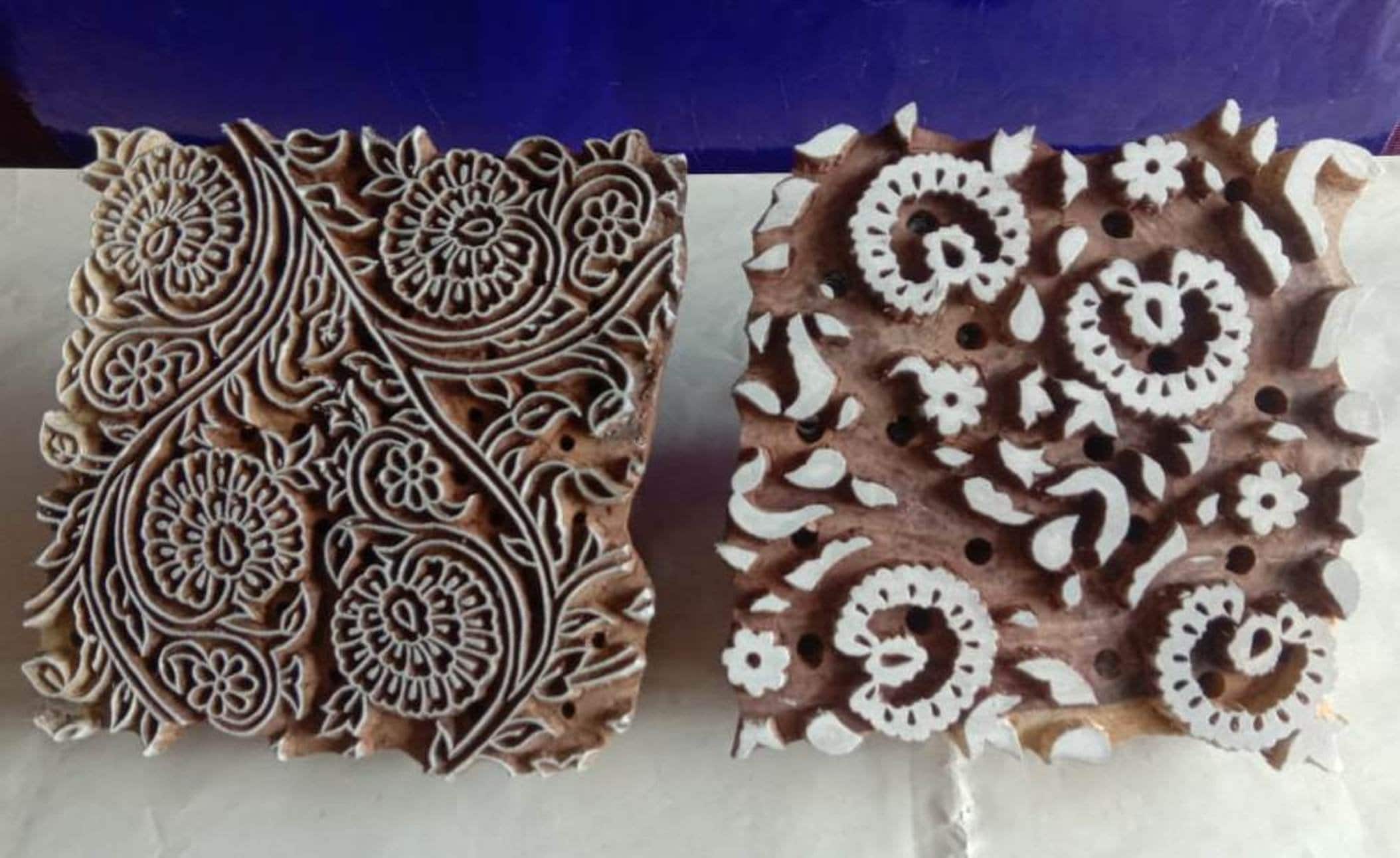 Wooden Printing Blocks Two Color Hand Curved Fabric Print - Etsy