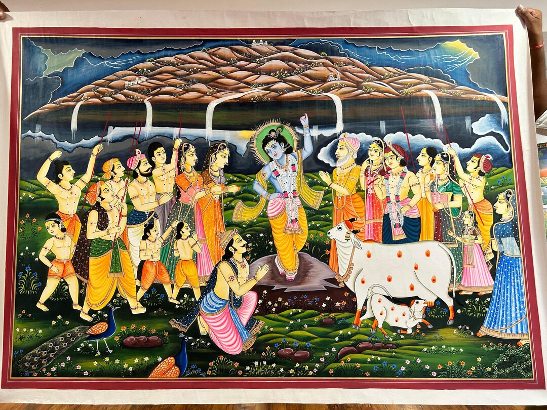 Govardhan Parvat Painting Lord Krishna Pichwai - Etsy