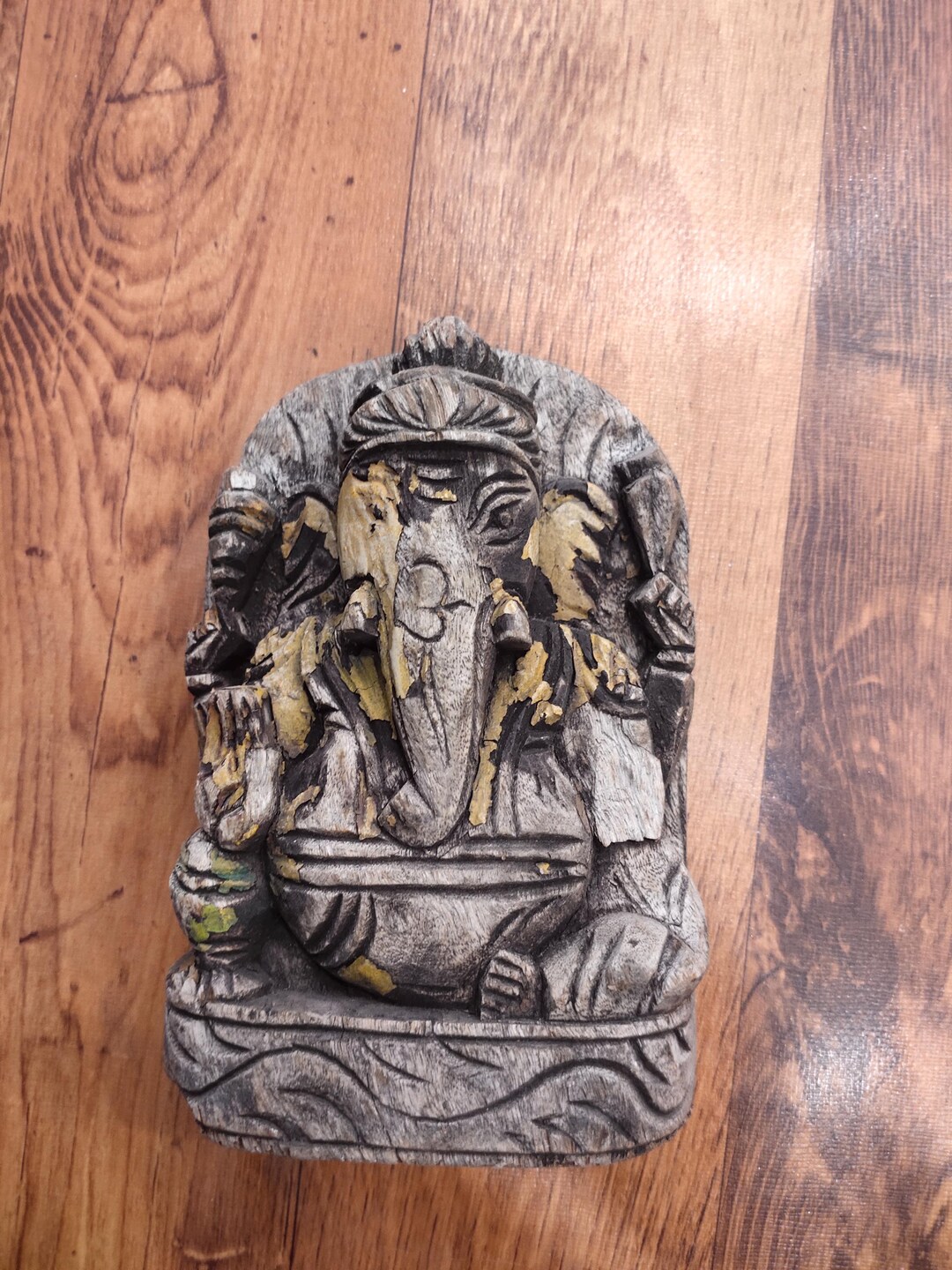 Vintage Old Wooden Carving Lord Ganesha Indian Religious Murti ...