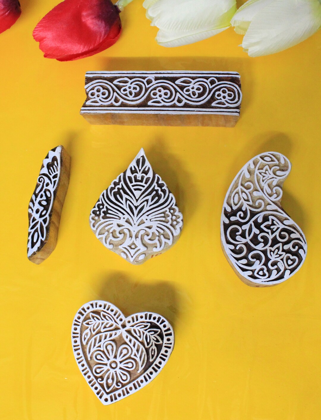 Indian Round Border Buta Print Block Stamp (set of 5) Wood Blocks - Etsy