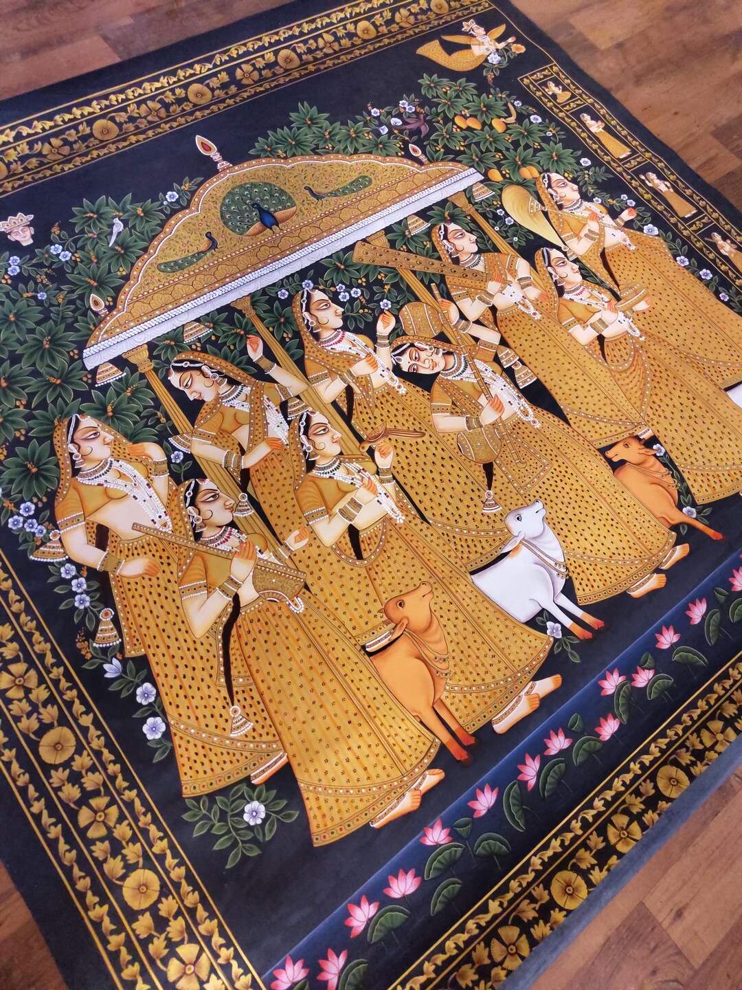 Handpainted Pichwai Painting: Gopikas Art on Cloth (4x4 Ft) - Etsy