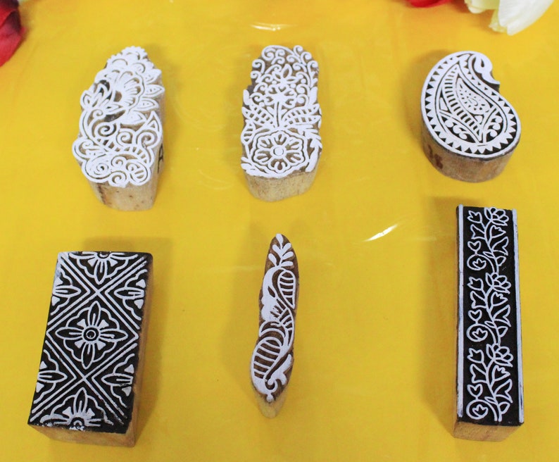 Indian Design Borders Paisley Buta Print set of 6 Wooden | Etsy
