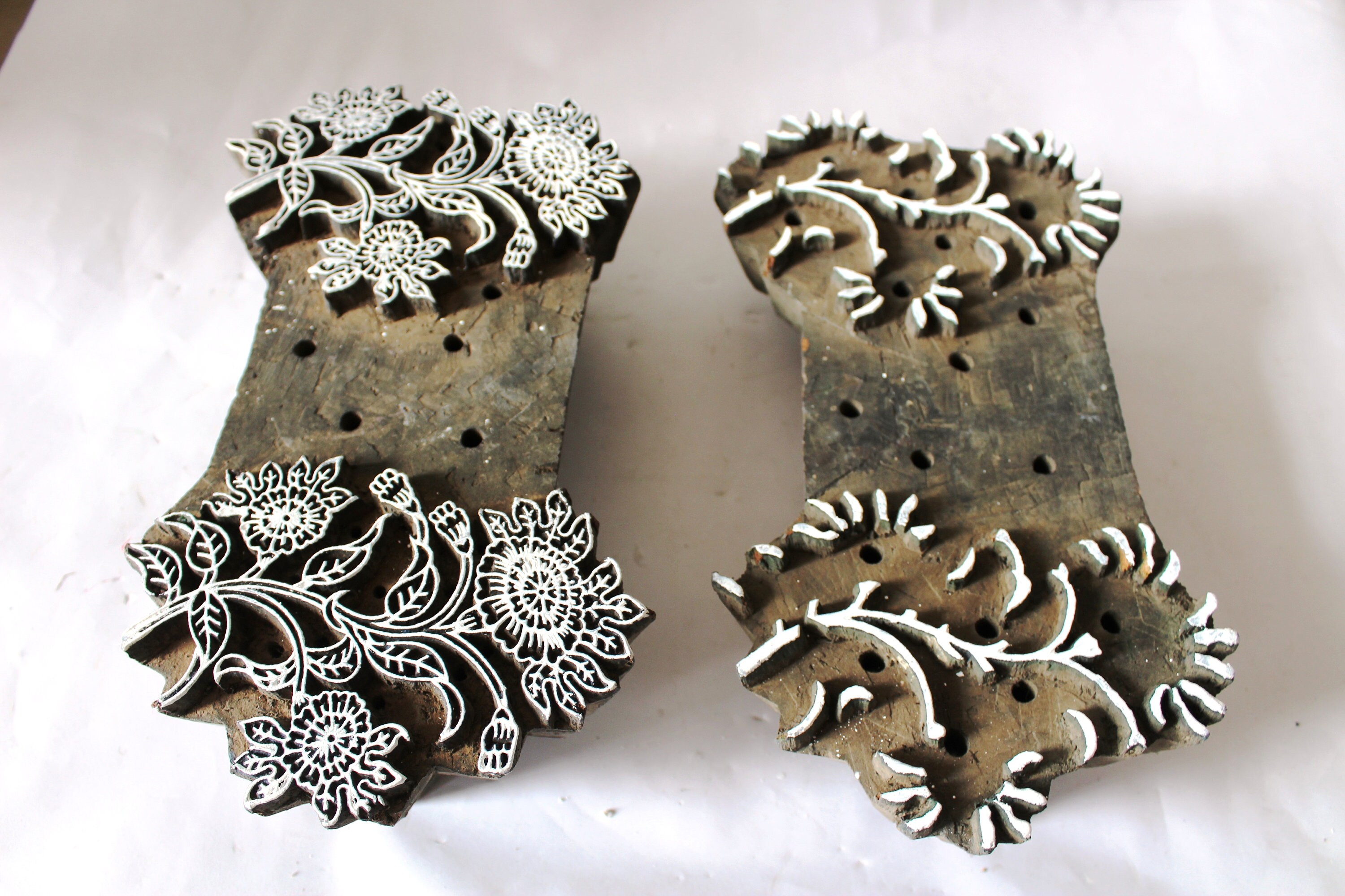 Large Size Wooden Printing Block Stamps Two Colors Handcurved Textile ...