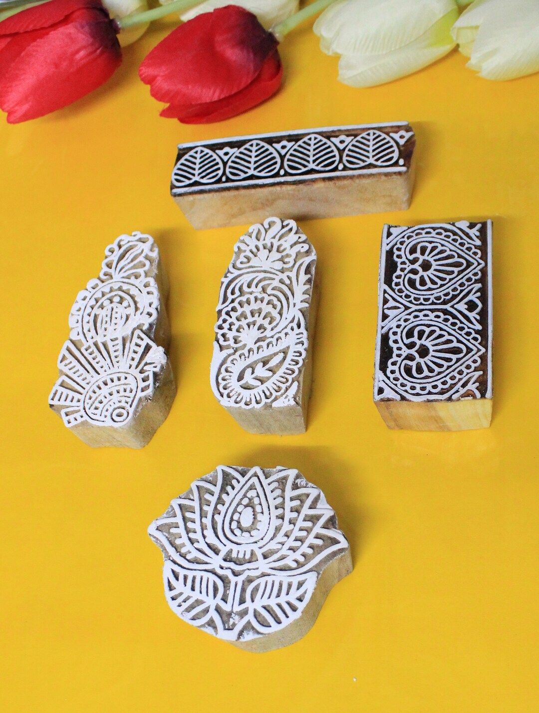 Tampons en bois (lot de 5) Bloc d'impression pour faire des motifs ...