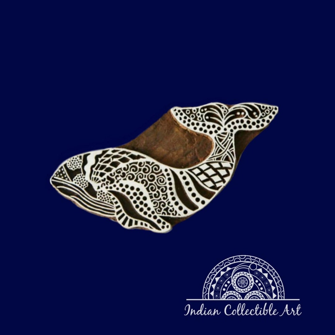 Wooden Printing Block Fish Design Hand Curved Fabric Print Making Stamp ...