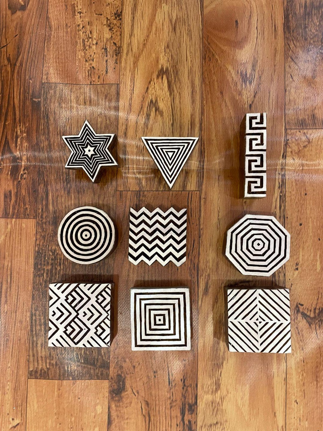 Geometrical Design Wooden Hand Curved Printing Blocks Set of 9 - Etsy