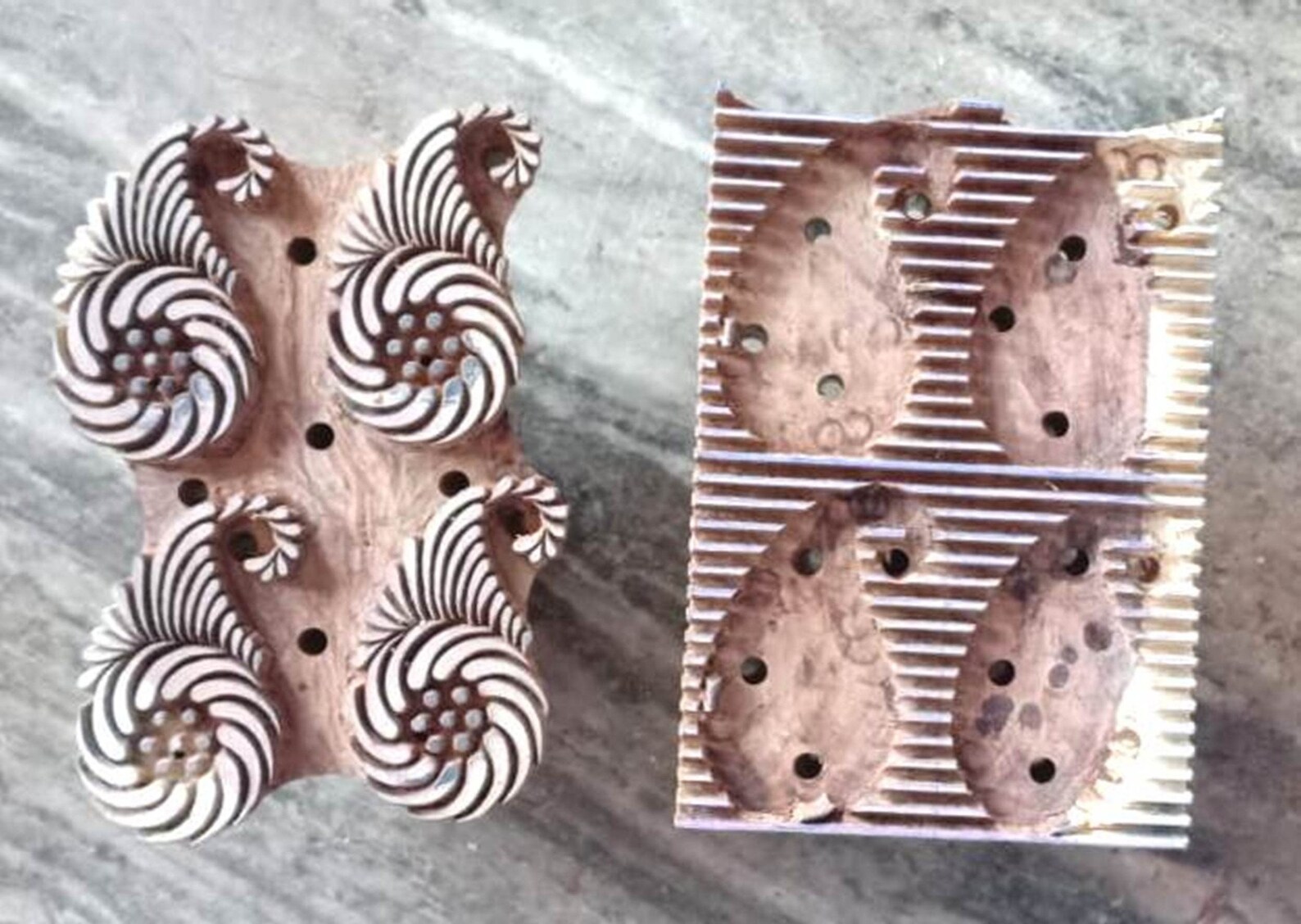 Double Color Two Multi-color Wooden Stamp Textile Hand Curved Buti ...