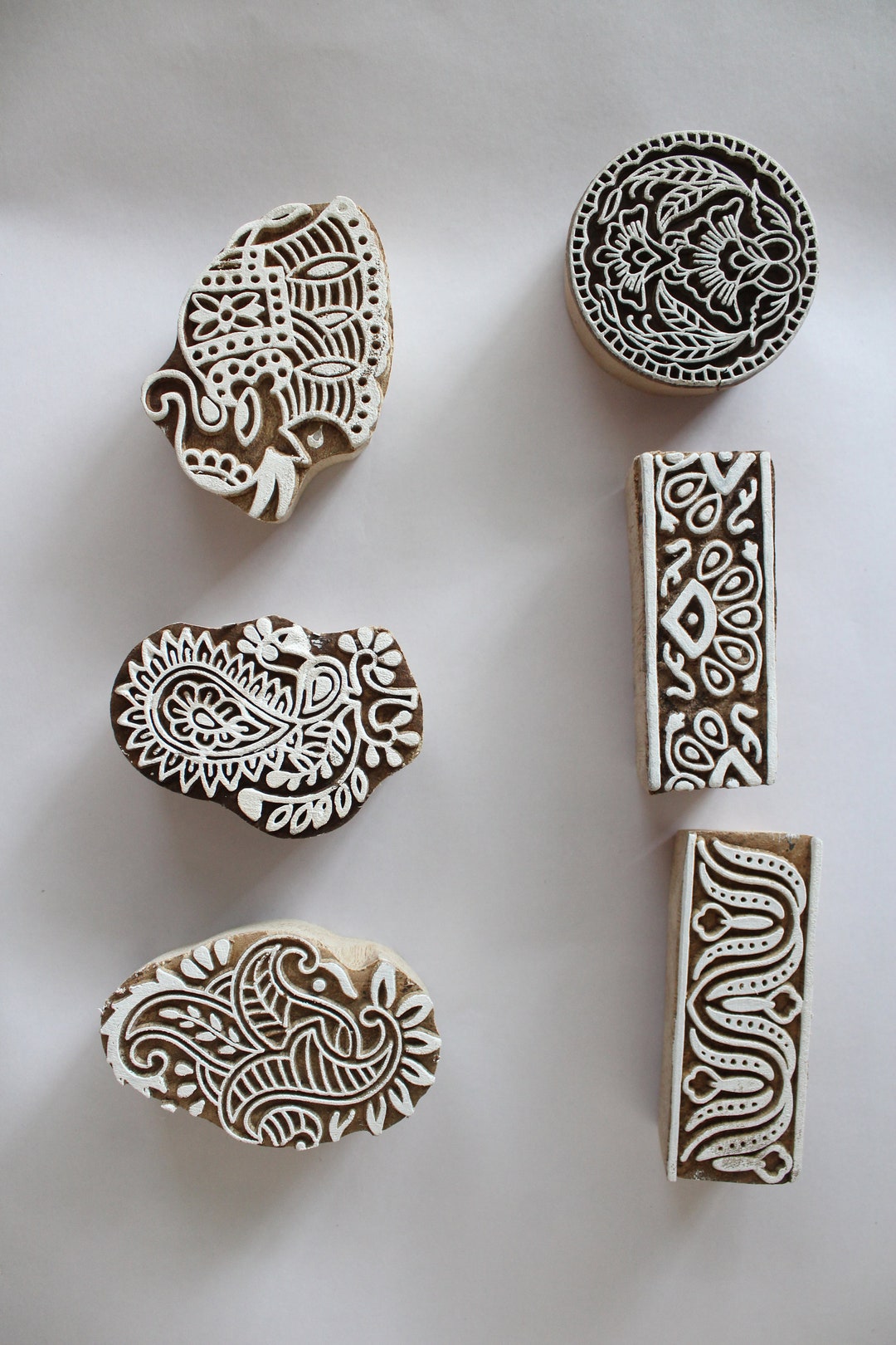 Indian Wooden Printing Blocks - Set of 6 PC - Mixed Designs ...