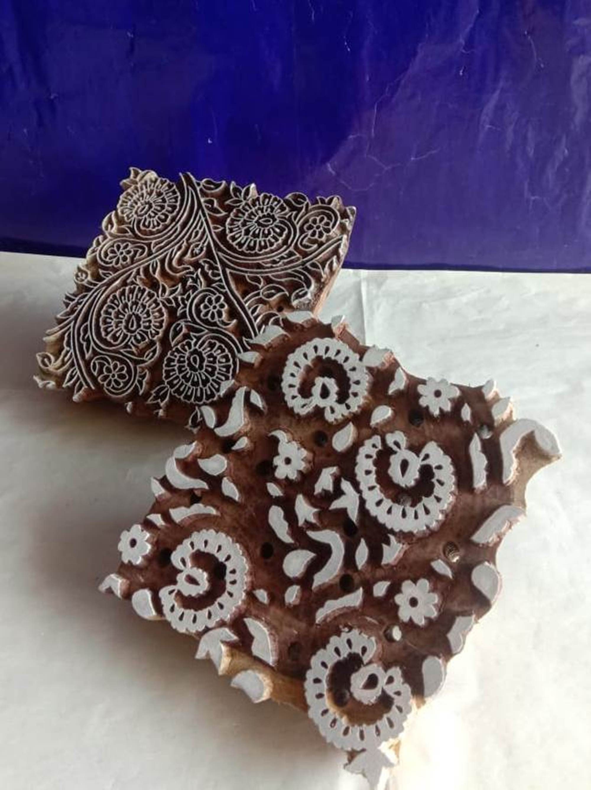 Wooden Printing Blocks Two Color Hand Curved Fabric Print - Etsy