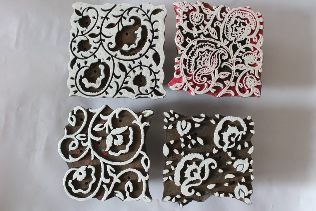 Four Color Wooden Printing Block Stamp Textile Designs Multicolor Dye ...
