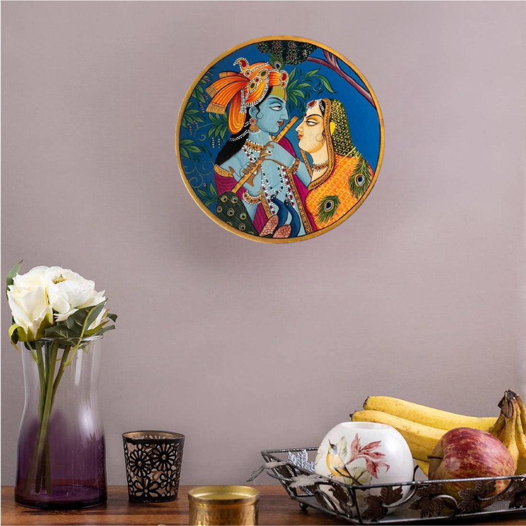 Lord Radha Krishna Pichwai Painting on Wooden Wall Hanging Plates - Etsy