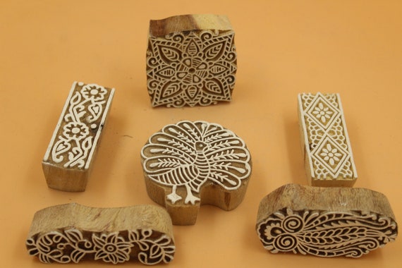 Decorative Set of 6 Wooden Block Stamp Designs Textile Designs - Etsy