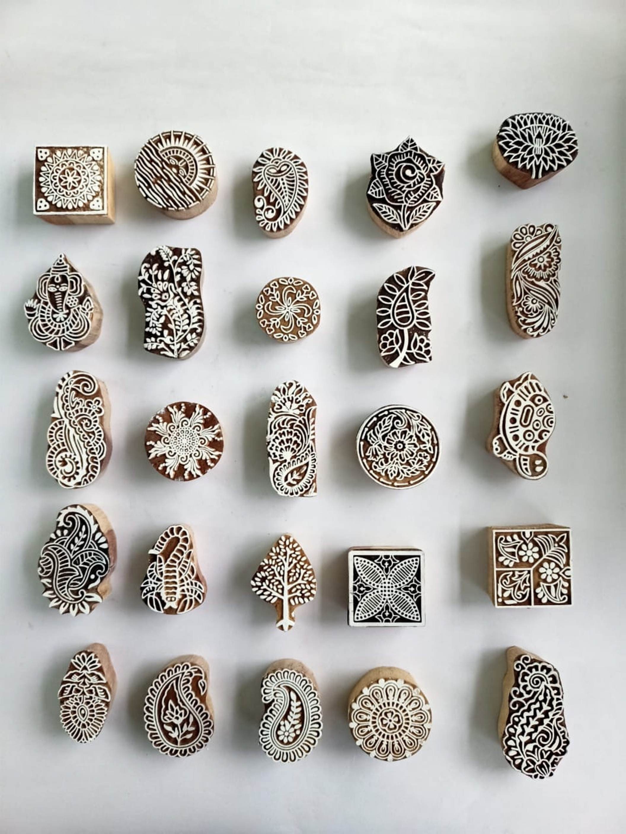 Wooden Block Print Textile Set 25 Different Design Mix - Etsy