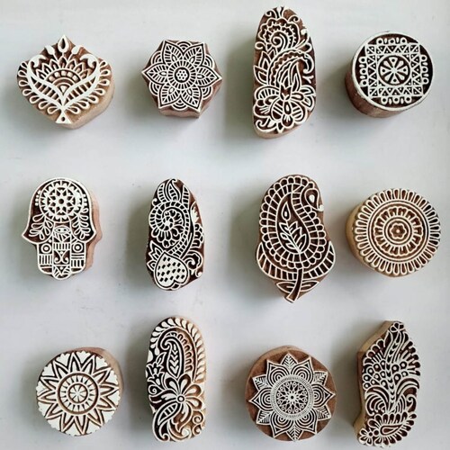 Wooden Printing Block Set of 12 Different Design Textile - Etsy