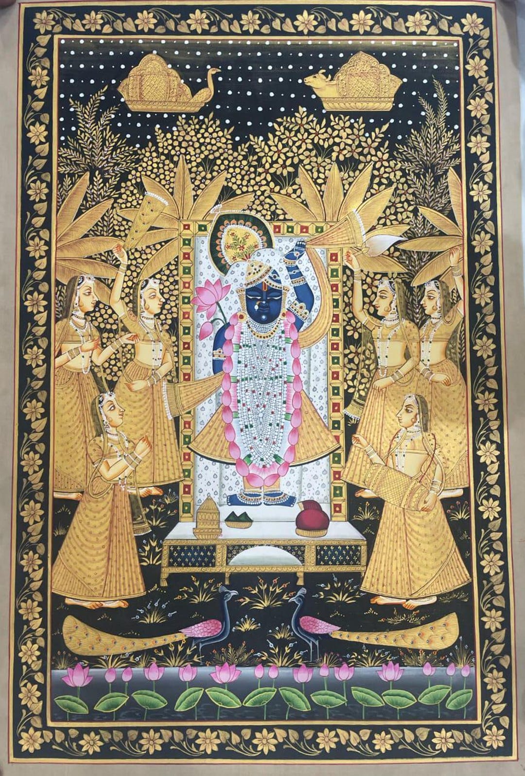 Lord Krishna With Gopikas Pichwai Painting Hand Painted Artwork on ...